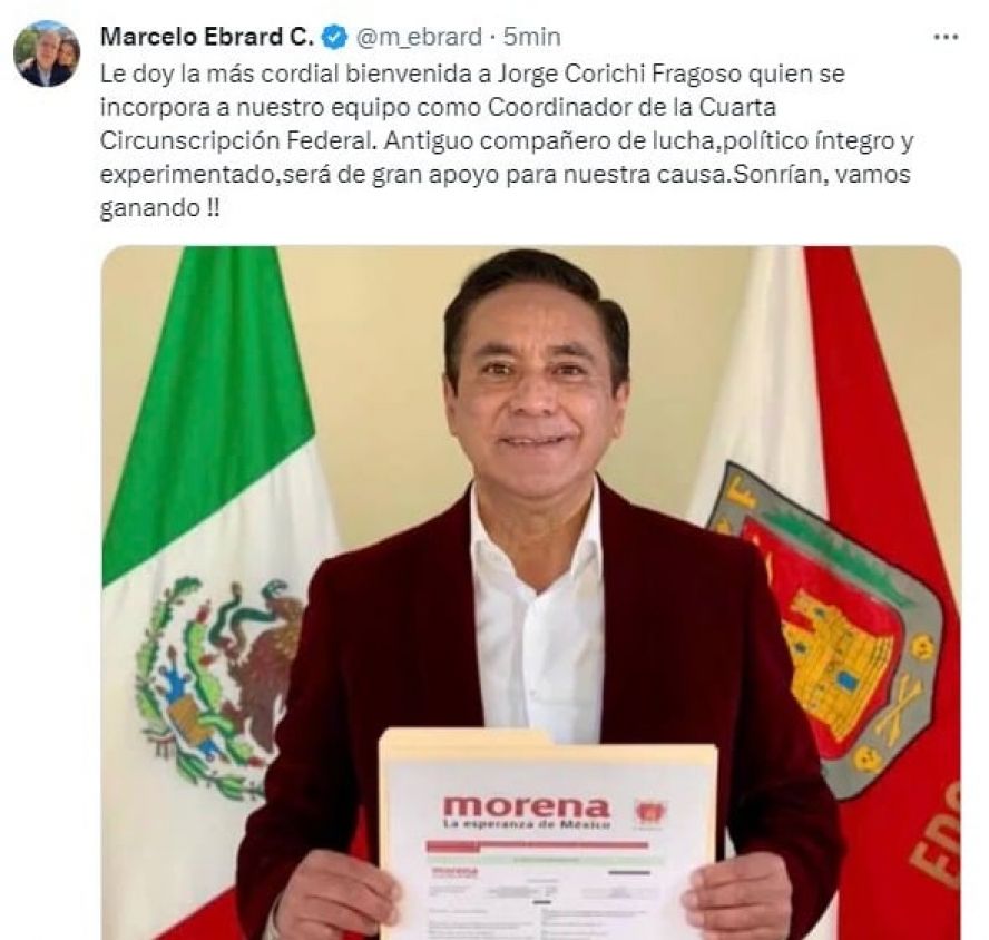 Llega Jorge Corichi como coordinador en equipo de Marcelo Ebrard